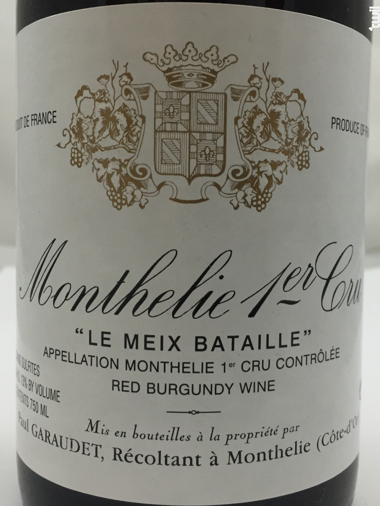 Achat Vin Monthélie 1er Cru Le Meix Bataille Rouge - Domaine Paul ...
