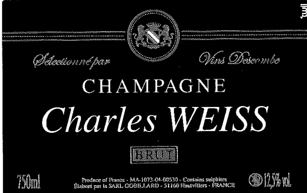 Achat Vin Champagne Charles Weiss Effervescent - Famille Descombe ...
