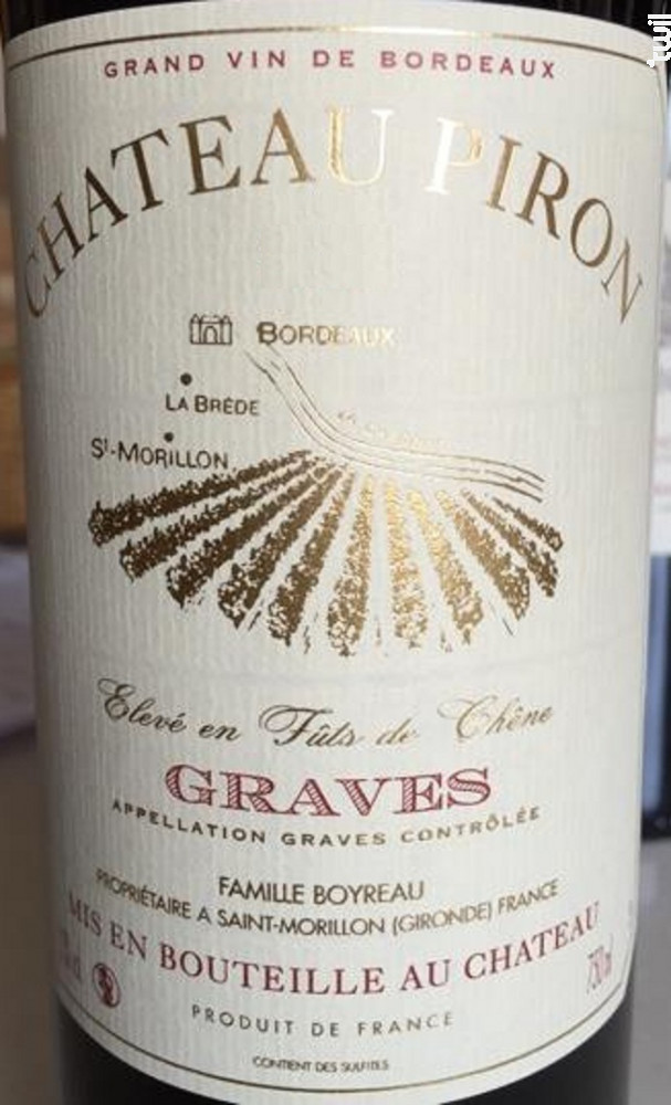 Château Piron Graves vin Rouge Bordeaux