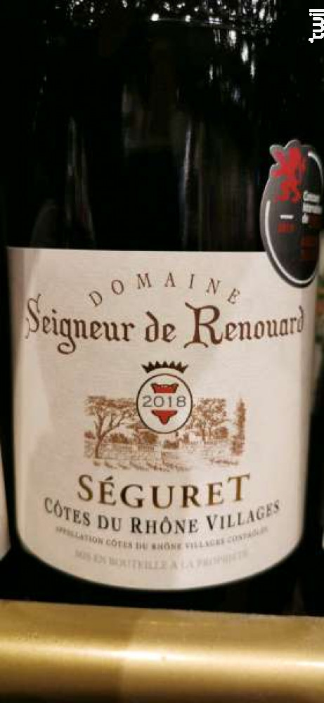 Achat Vin Seigneur De Renouard Séguret Rouge - Domaine Renouard - Côtes ...